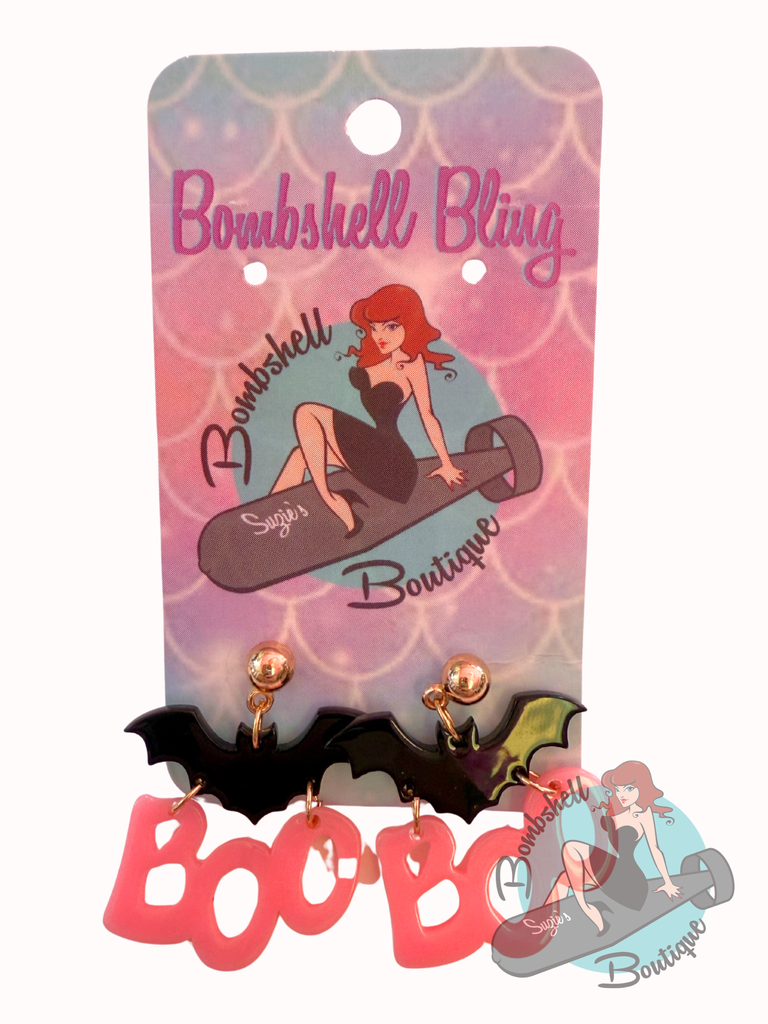 Bombshell Bling Boo Bat Earrings - Various Colours – Suzie's Bombshell ...