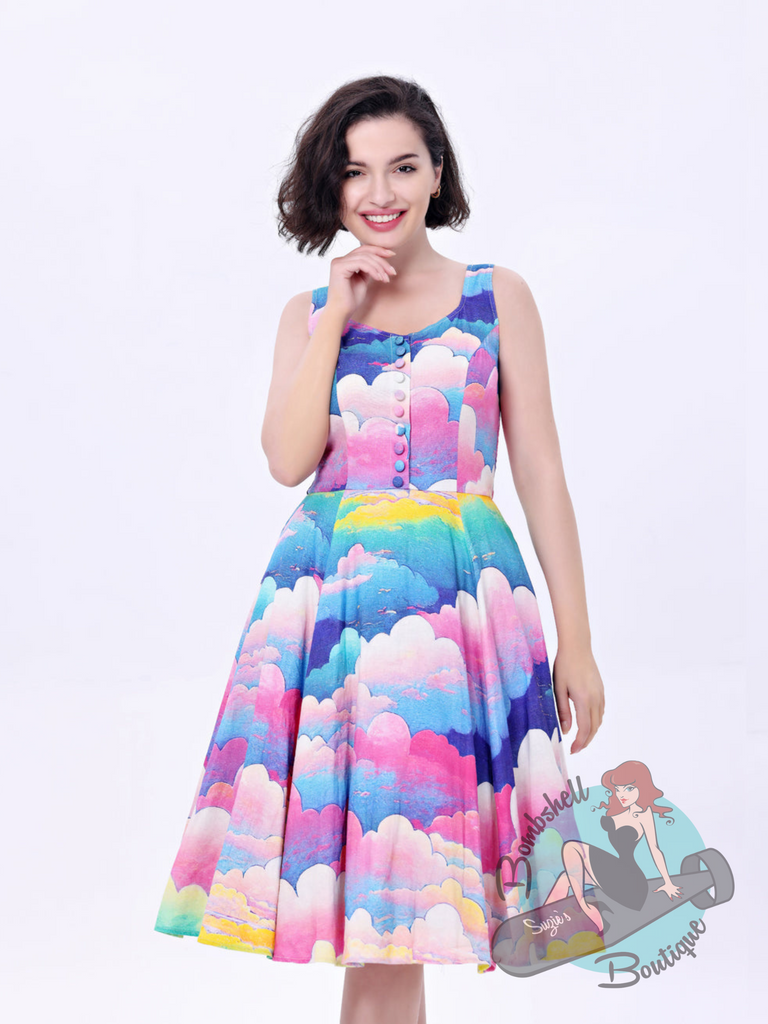 Miss Lulo Rainbow Clouds Swing Dress – Suzie's Bombshell Boutique
